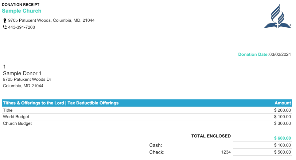 Donor Receipt Report – actscloud.net