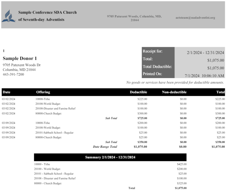 Donor Statement Report – actscloud.net